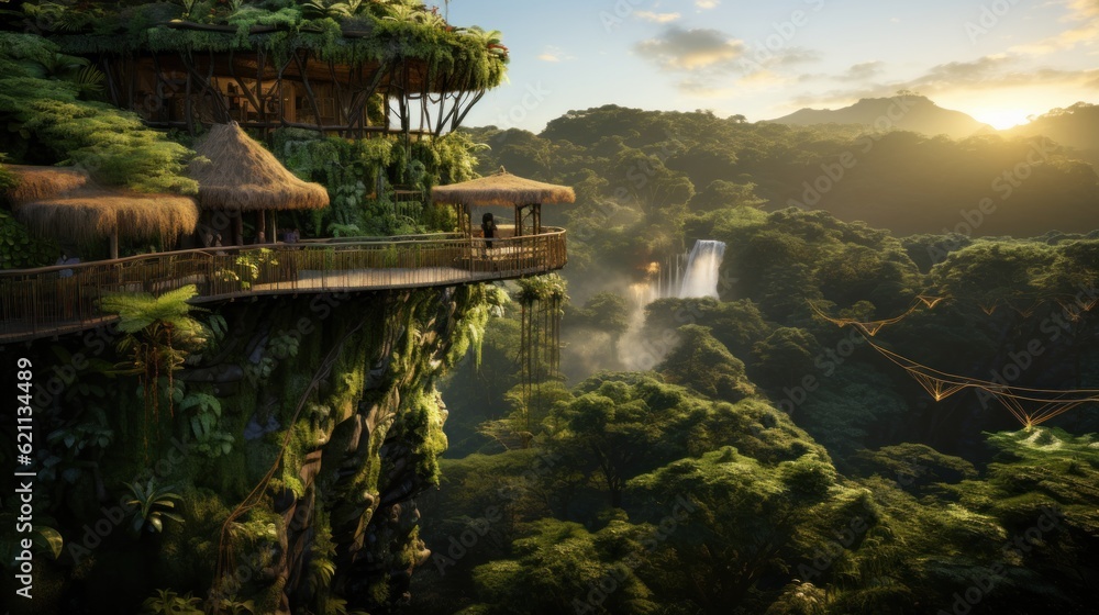 World inspired by the Amazon rainforest, with lush greenery, exotic ...