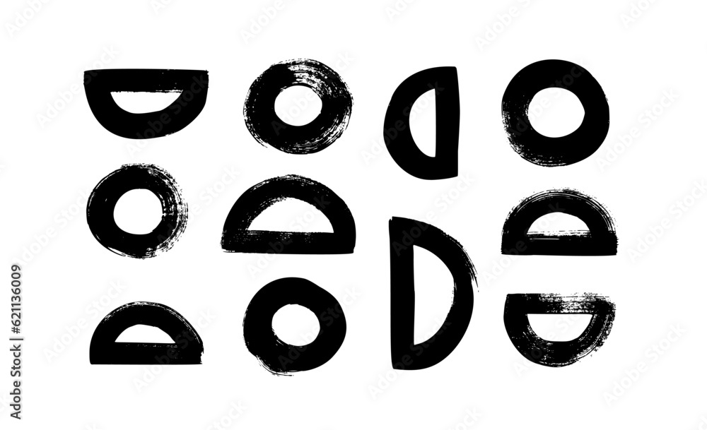 Circles and semicircles vector collection. Brush drawn bold geometric ...