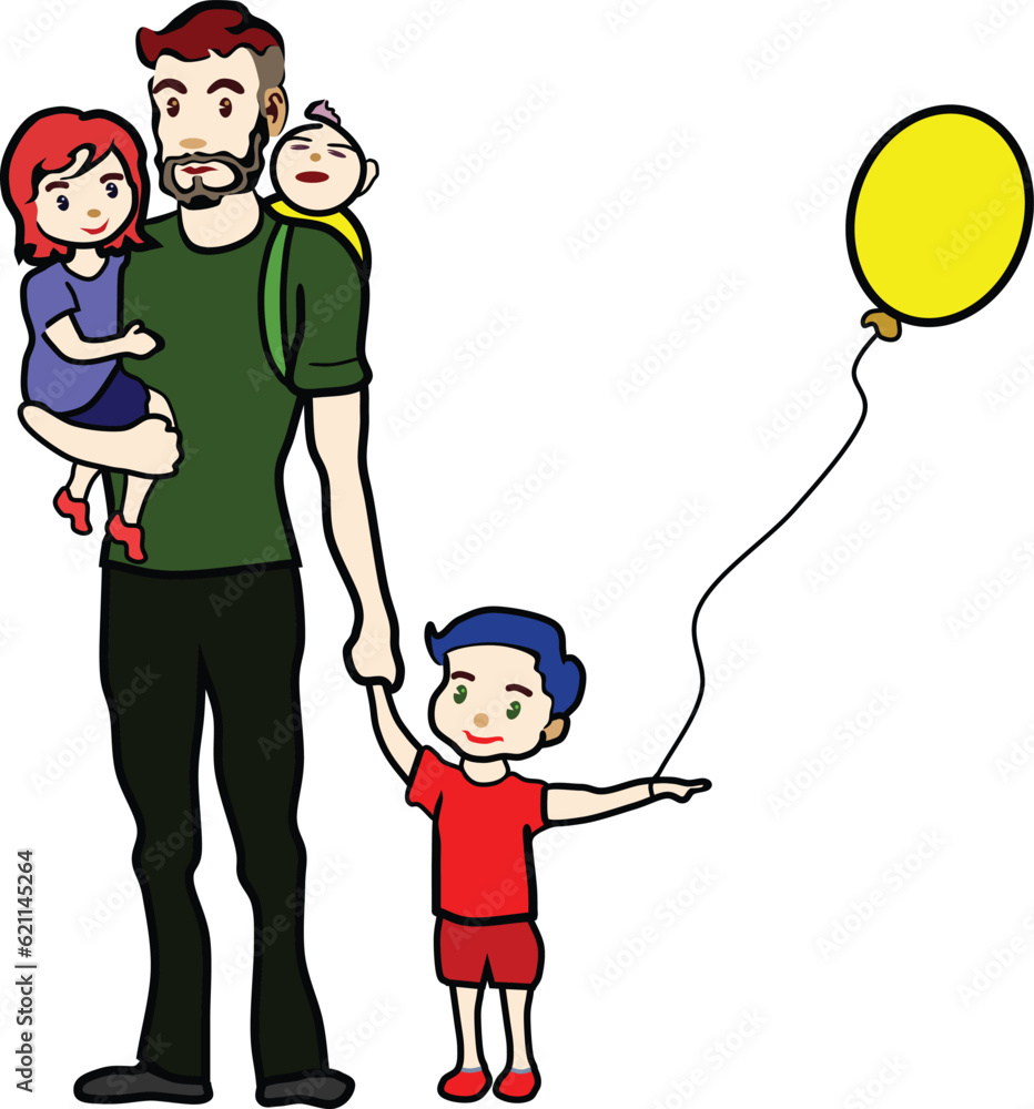 Super Papa With All His Children Cartoon Vector Stock Vector | Adobe Stock