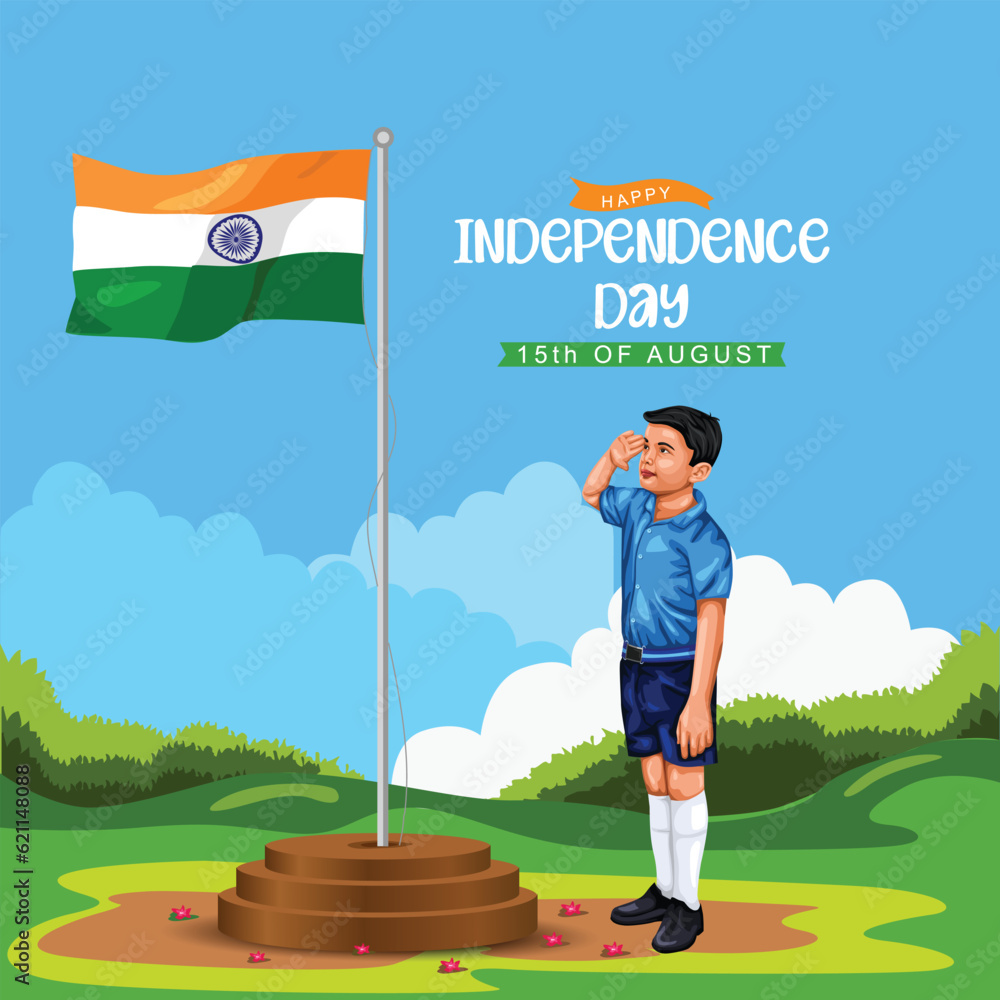 happy independence day India. Indian student saluting flag of India ...