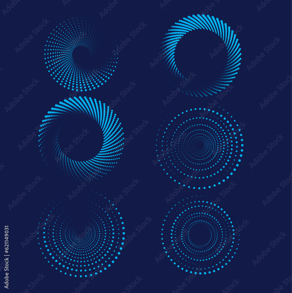 Halftone blue circle dot abstract background. Set of dotted circle dot ...