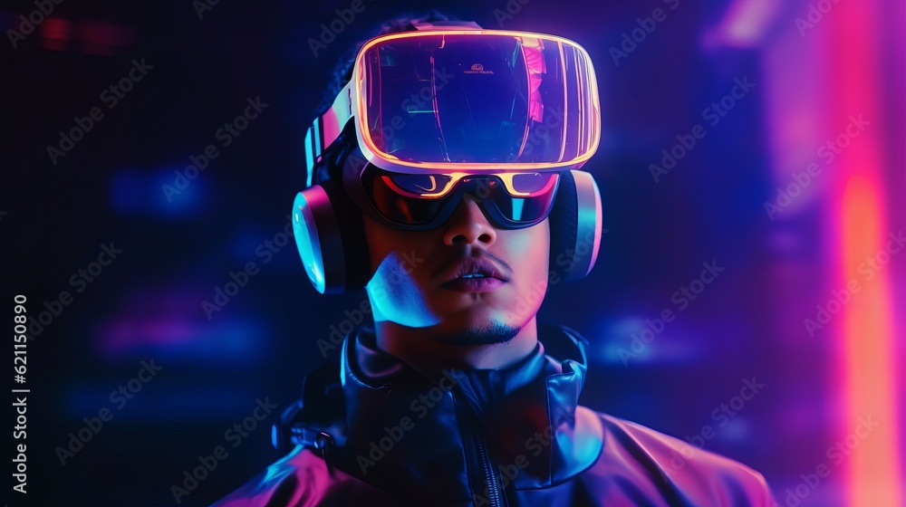 Virtual reality 3d augmented experience exited digital generate person ...