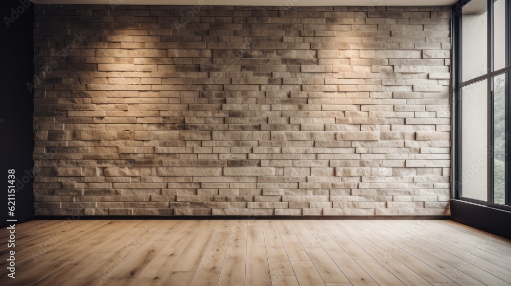 empty room interior finishing with wooden wall and floor wood plank ...