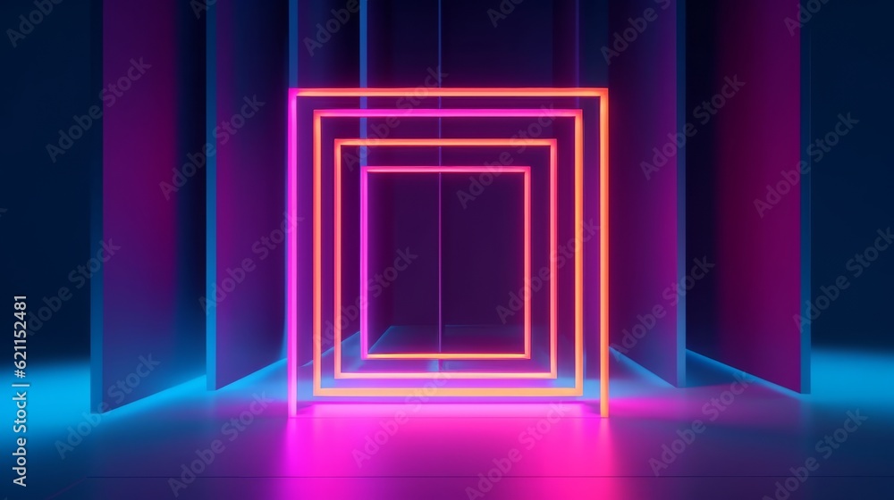 neon graphic abstract technology background,rectangle form shape neon ...