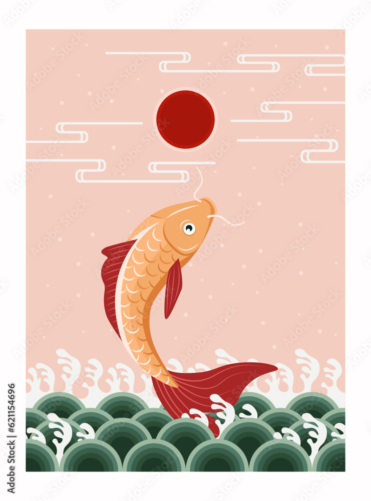 Korean traditional fish painting. Korean folk background. Stock Vector ...