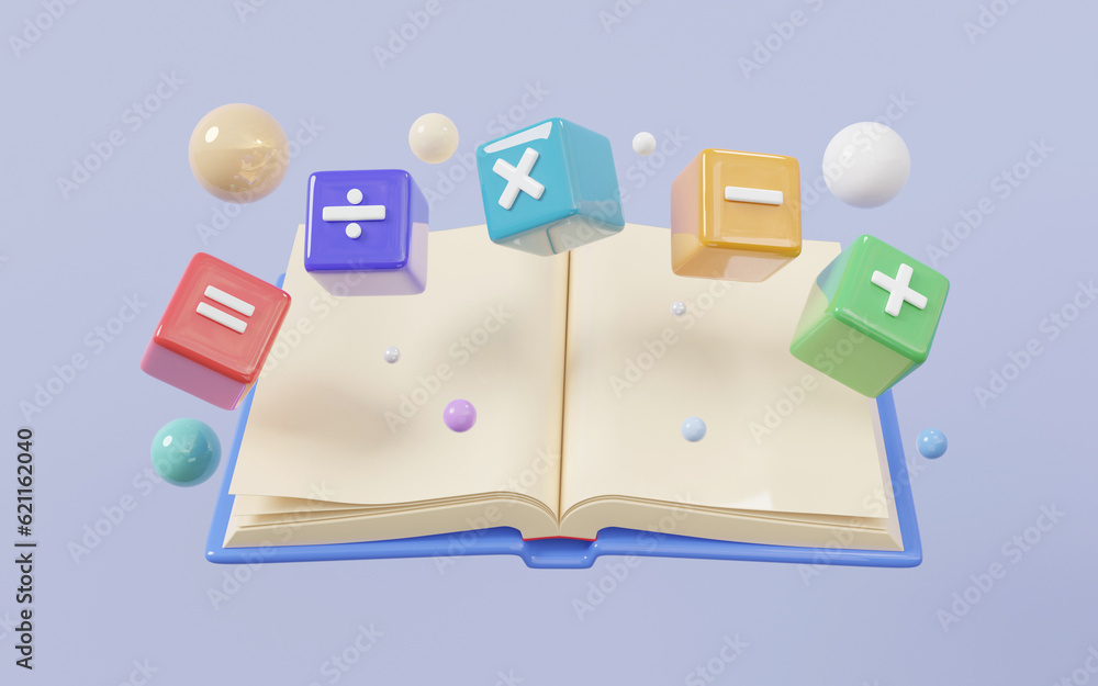 Open book basic calculation mathematic learning math operation colorful ...