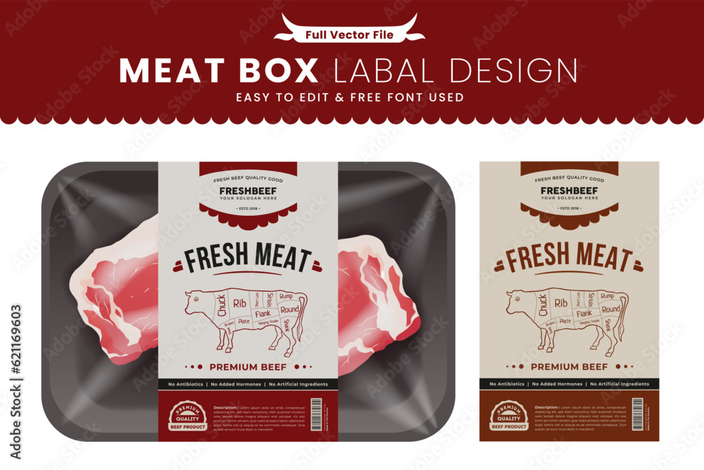 Meat label sticker cow animal premium quality banner template butcher ...