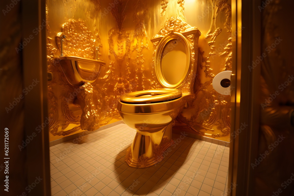 tacky golden toilet in gilded bathroom interior, made with generative ...