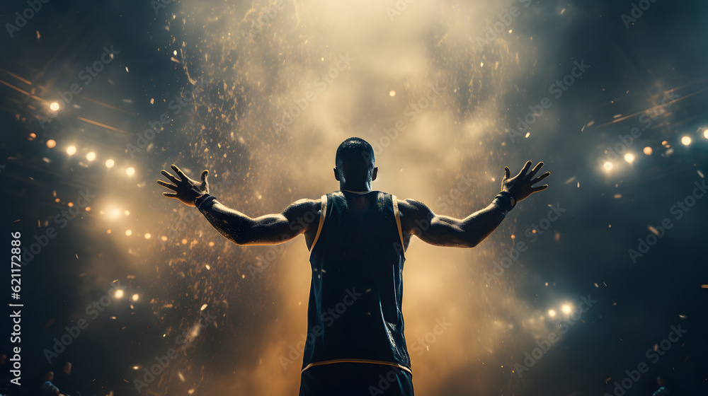 Basketball player celebrating in the stadium. Concept of winner ...