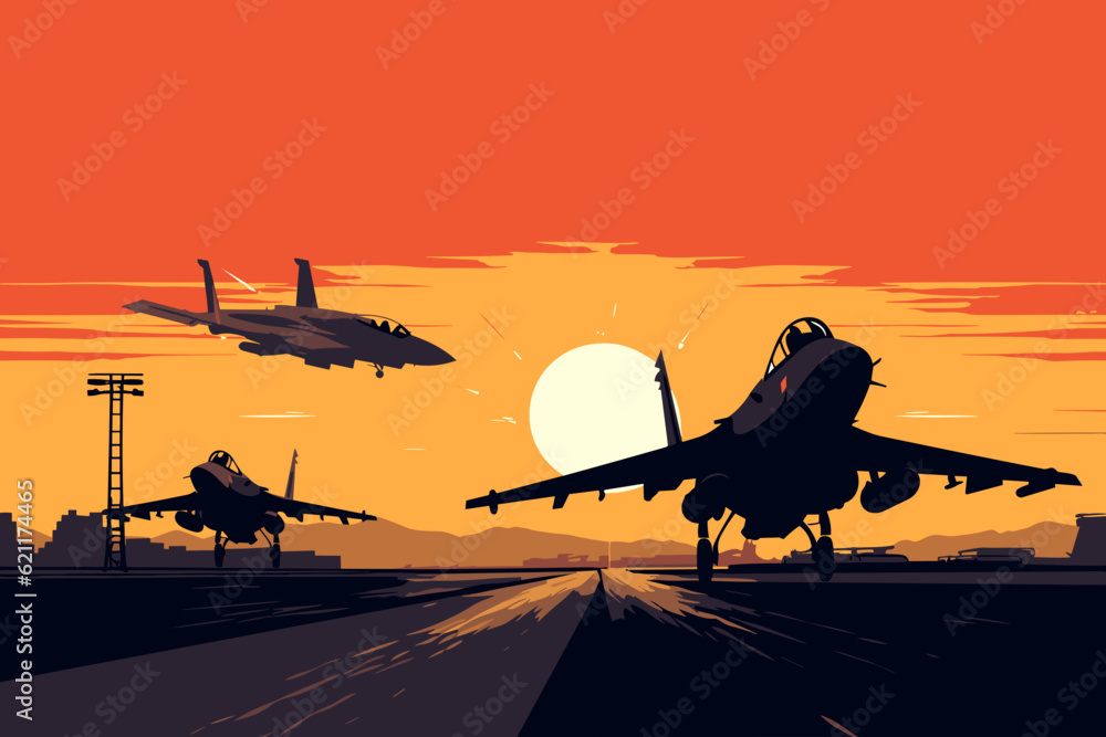 Hand-drawn cartoon Combat at air base flat art Illustrations in ...