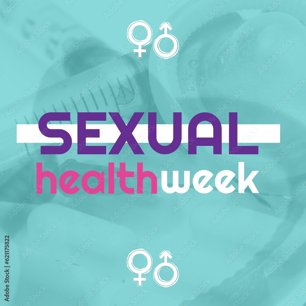 Sexual health week text, with male and female symbols over medical ...