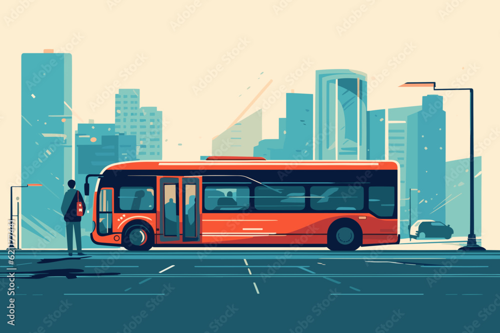 Hand-drawn cartoon Bus driver at city streets flat art Illustrations in ...