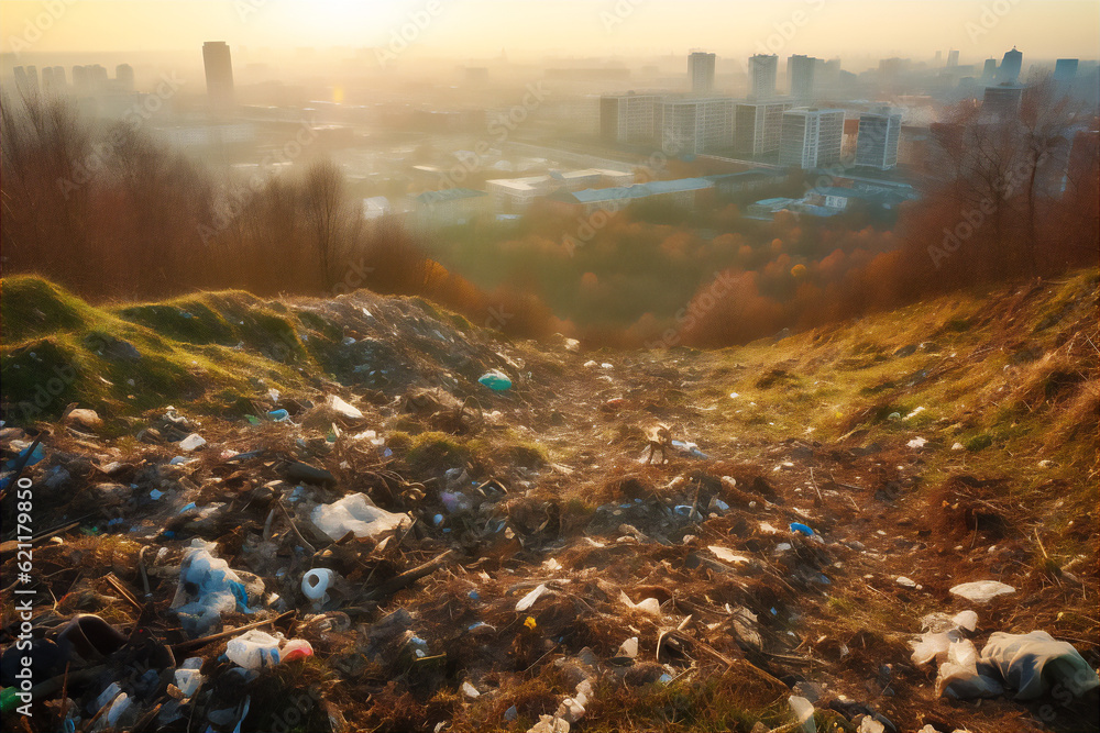 AI generative panoramic image of big city suburbs in the evening ...