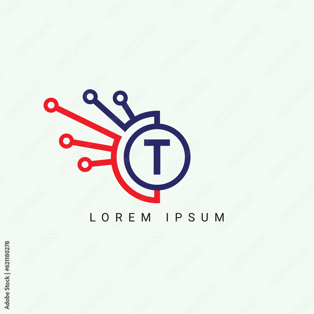 Simple Initial Letter T Logo. Blue Circular Rounded Line Infinity Style ...