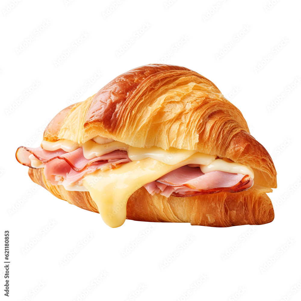 ภาพประกอบสต็อก Freshly baked ham and cheese croissant on transparent ...