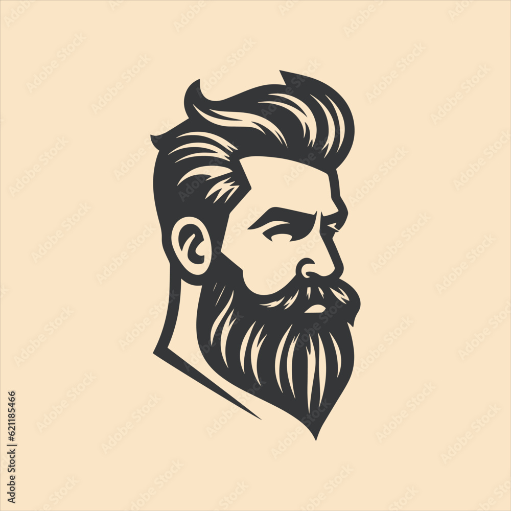 Stylish barber shop logo featuring a dashing man with a beard and ...