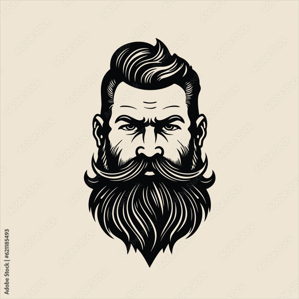 Stylish barber shop logo featuring a dashing man with a beard and ...