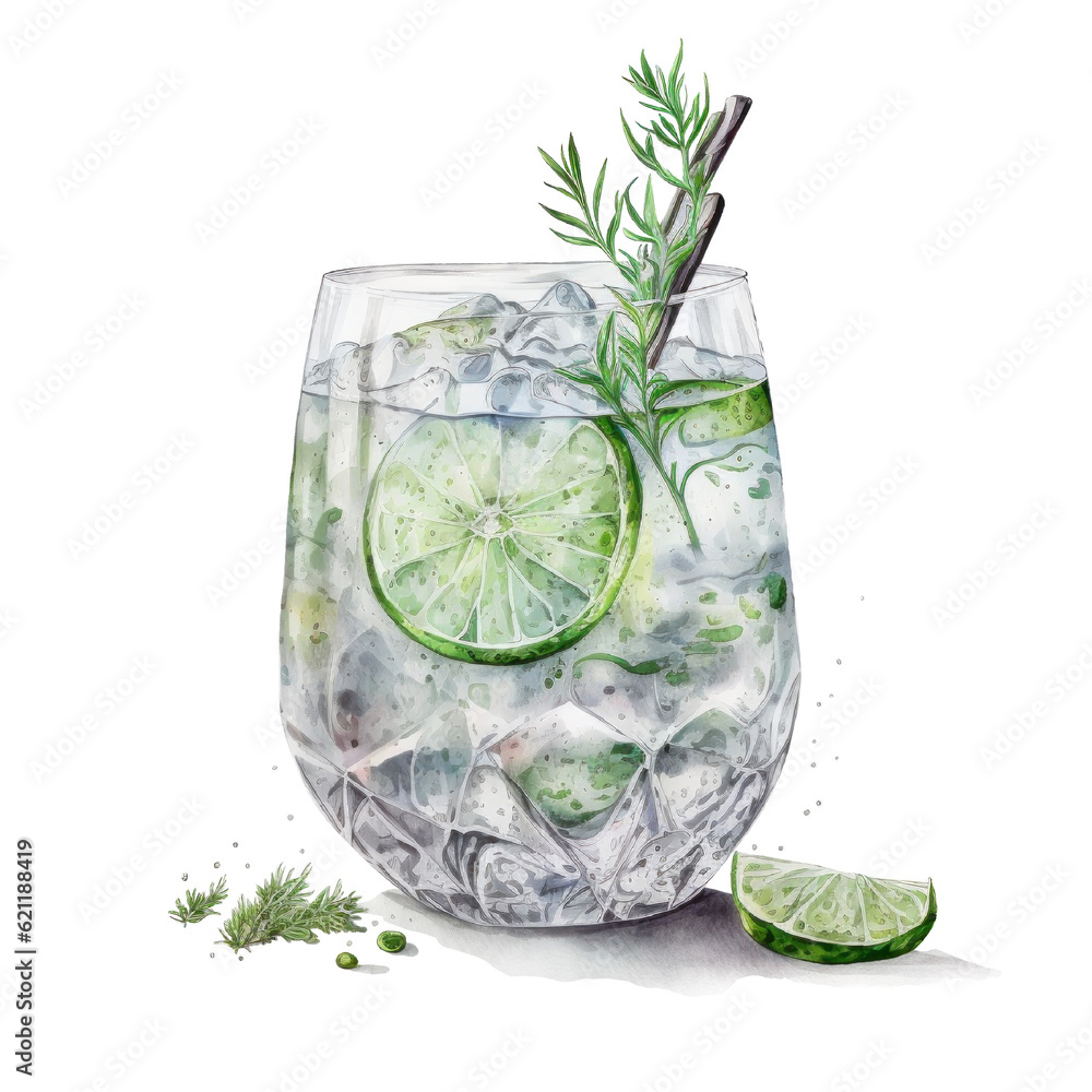 Gin and Tonic alcohol cocktail with lime and ice, cocktail menu ...