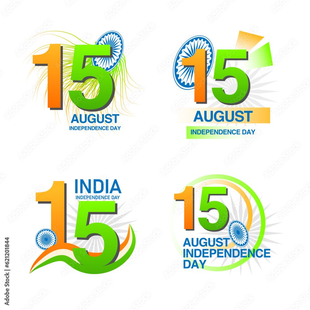 15 August Indian Independence Day Vector Emblem and badges set. Stock ...