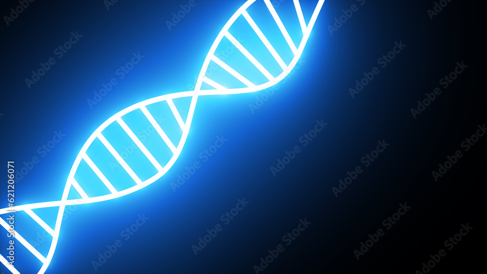 sky blue color neon dna strand, double helix structure. biology Science ...