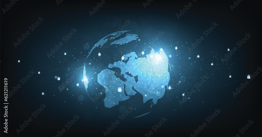 Global Network Cyber Security Connection World Map Point And Line Composition Concept Of The