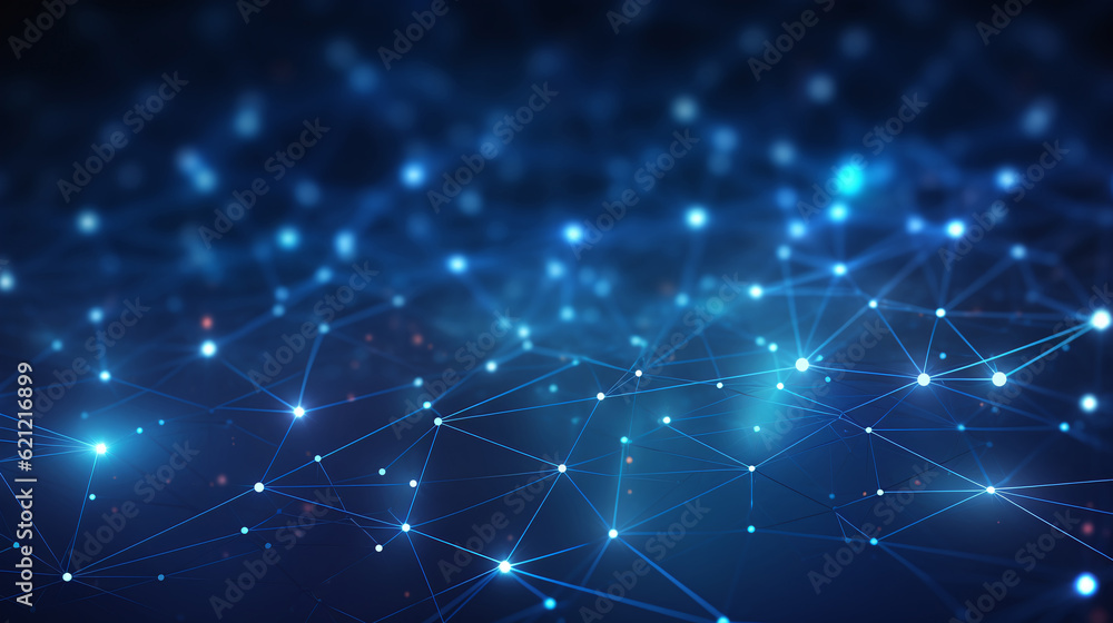 Blue cyber background with glowing network lines and nodes, connection ...