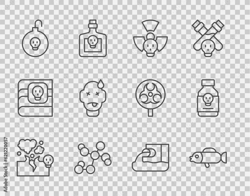 Set line Poisonous cloud of gas or smoke, Puffer fish, Radioactive ...