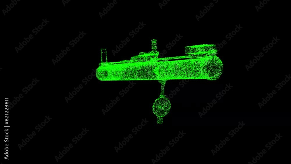 3D bazooka grenade launcher rotates on black background. War weapon ...