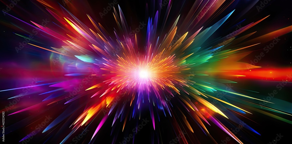 Abstract star burts background with multi color strike lines in the ...