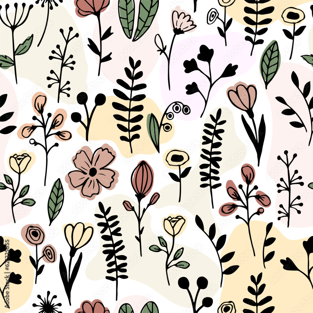 Seamless pattern from hand drawing plants of in doodle style. Botanical ...