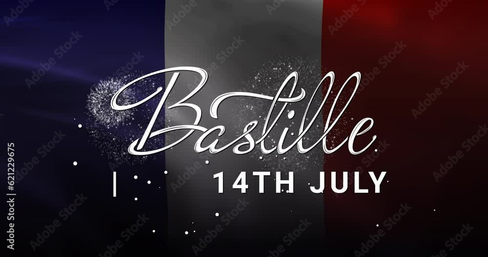 Bastille Day Lettering Text Animation on the waving French flag ...