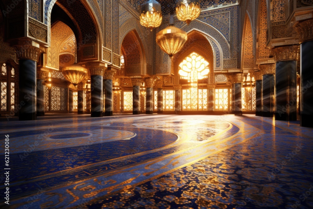 beautiful hall interior of traditional arabic building mosque with ...
