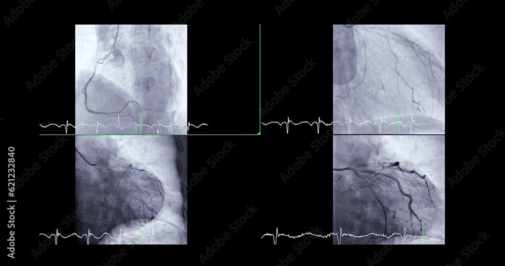 Cardiac catheterization showing coronary arteries used to diagnose and ...