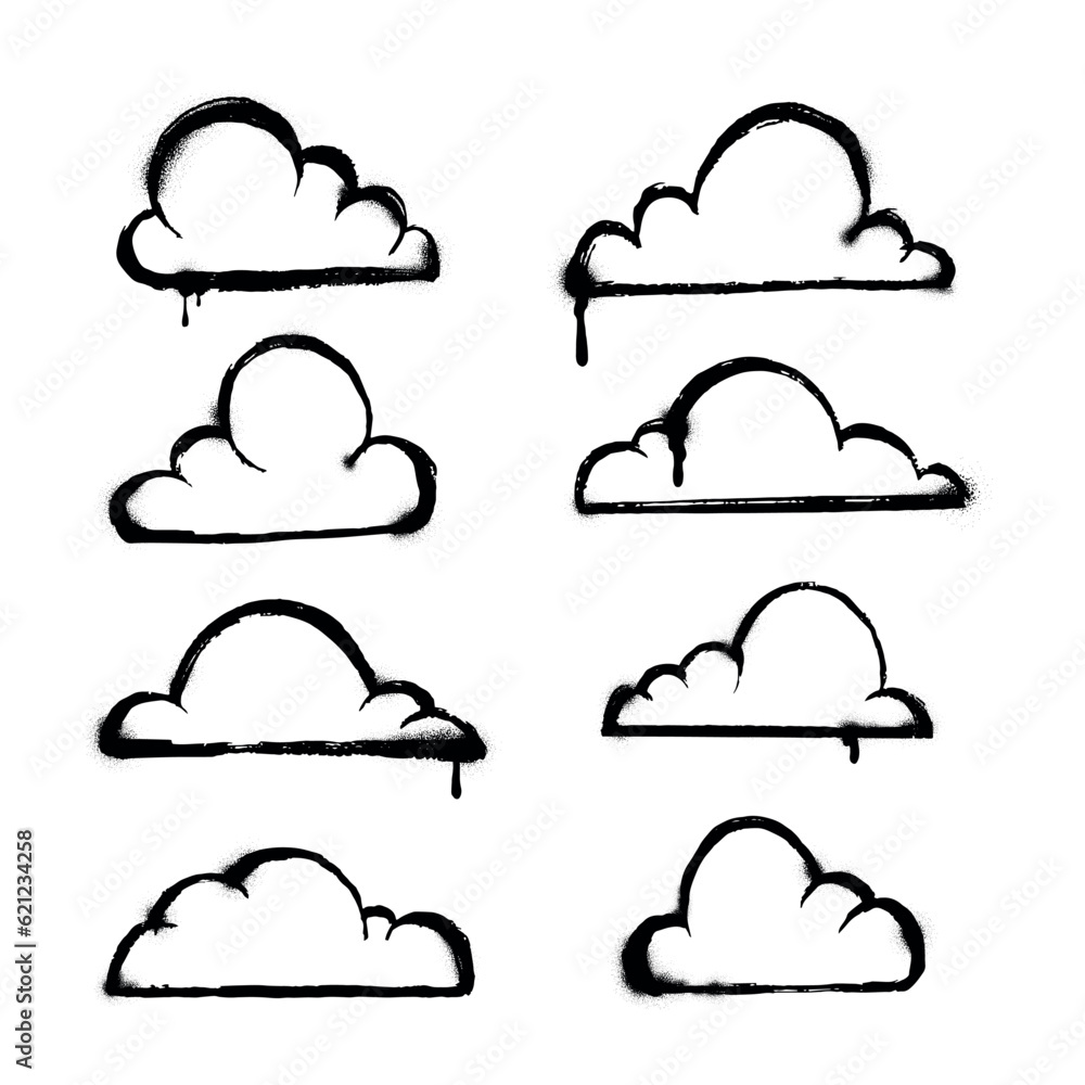 Urban style graffiti clouds collection set sprayed with leak and ...