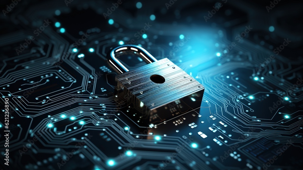 Cybersecurity 3d Render with a Glowing Lock. Generative AI. Stock Photo ...