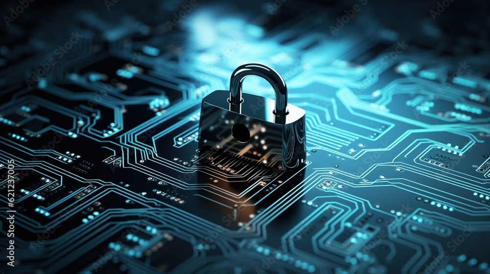 Cybersecurity 3d Render with a Glowing Lock. Generative AI. Stock Photo | Adobe Stock