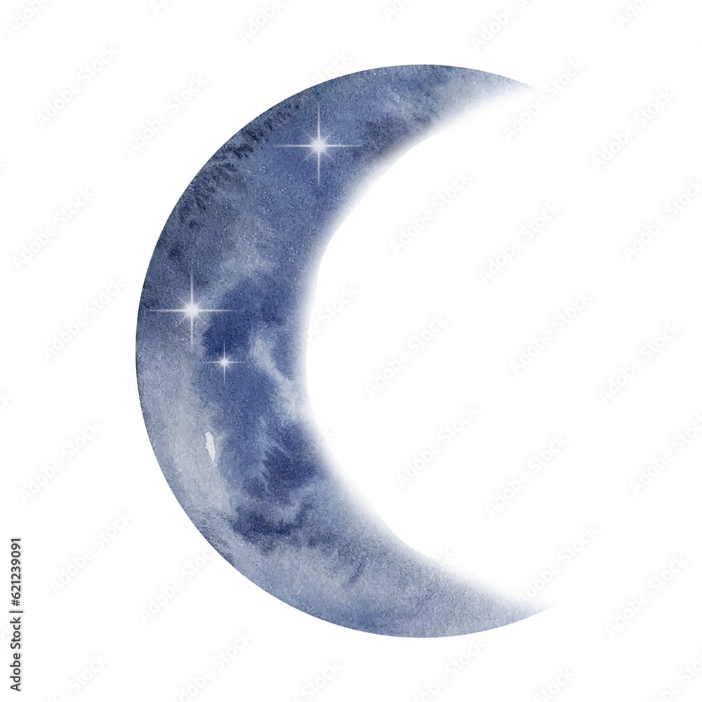 Watercolor light blue crescent moon Stock Illustration | Adobe Stock