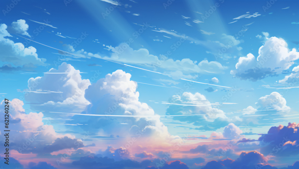 blue sky with fluffy clouds anime manga digital illustration Comic ...