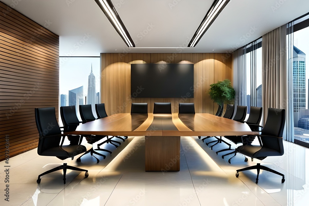 An Elegant and empty meeting boardroom with presentation. A conference ...