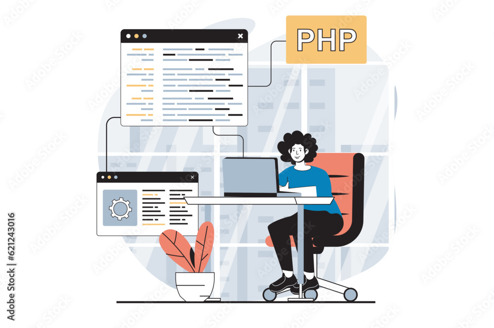 Software development concept with people scene in flat design for web ...