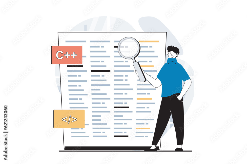 Software development concept with people scene in flat design for web ...