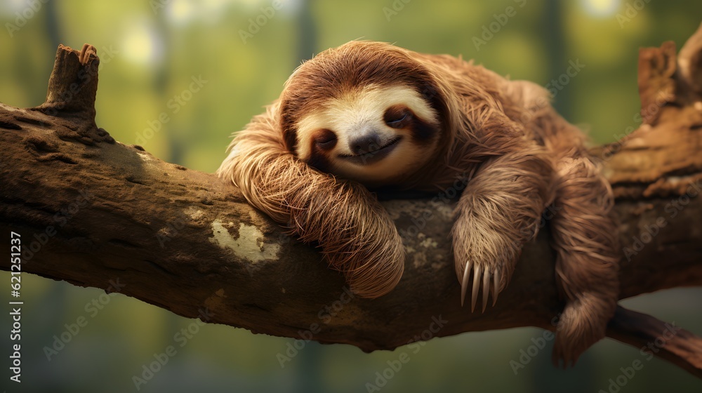 Sleepy sloth hanging lazily from a tree branch Generative AI Stock ...