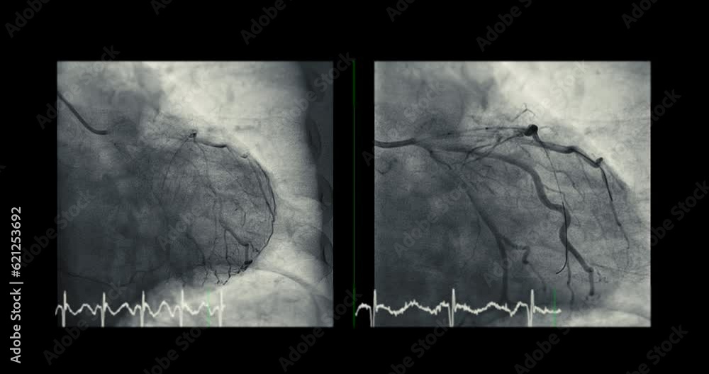 Cardiac catheterization showing coronary arteries used to diagnose and ...