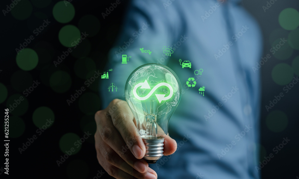 Green Infinity symbol with business economy environment sustainable for ...