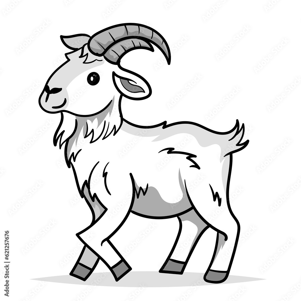 Cute Goat Cartoon Coloring Page Isolated for Kids Stock Vector | Adobe ...