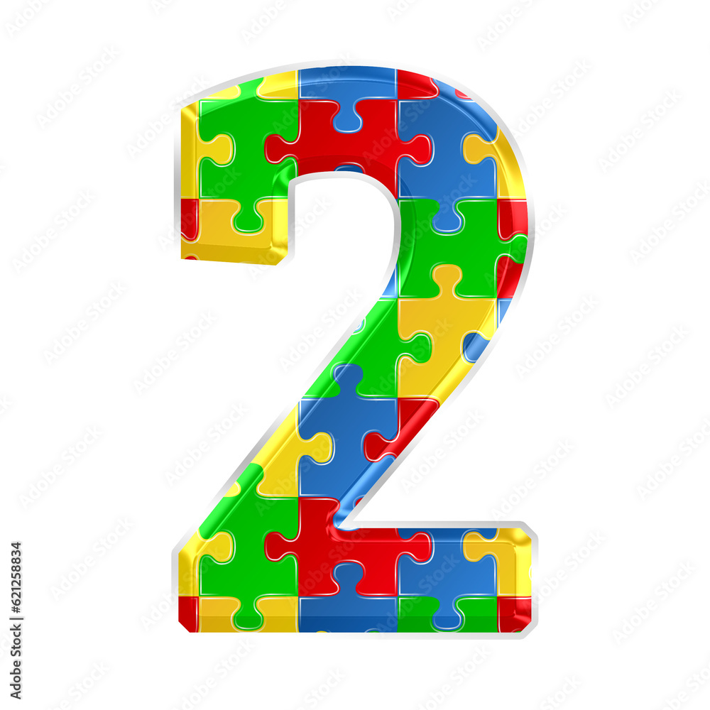 Colorful puzzle number 2 isolated on transparent background. This is a ...