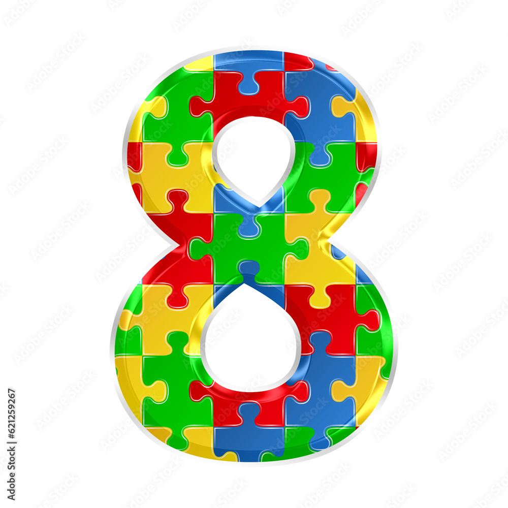 Colorful puzzle number 8 isolated on transparent background. This is a ...