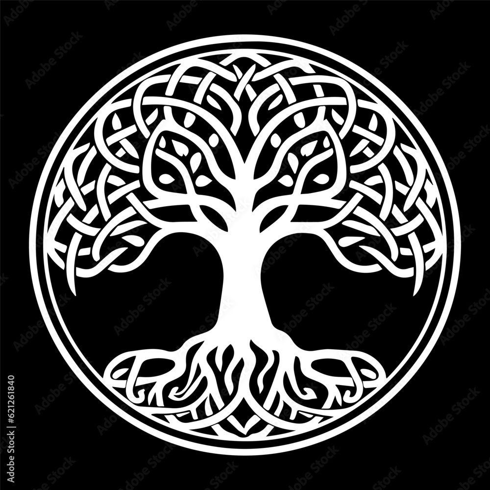 Yggdrasil tree, vector isolated on white background, tree of life, tree ...
