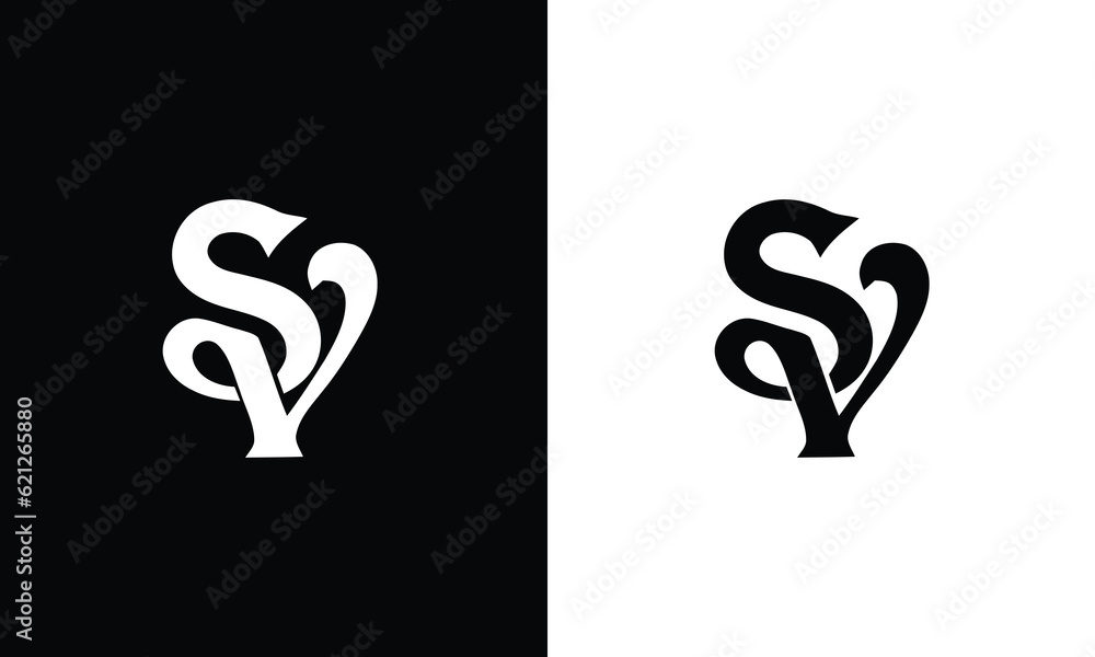 elegant initial letter sv with black background logo vector, Creative ...