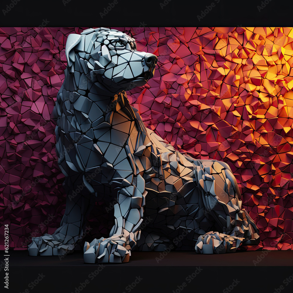 Polygon dog illustration - orange and red background Stock Illustration ...